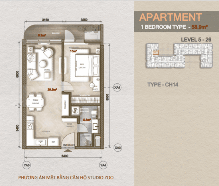 Căn hộ 1 phòng ngủ - The Legend City Đà Nẵng